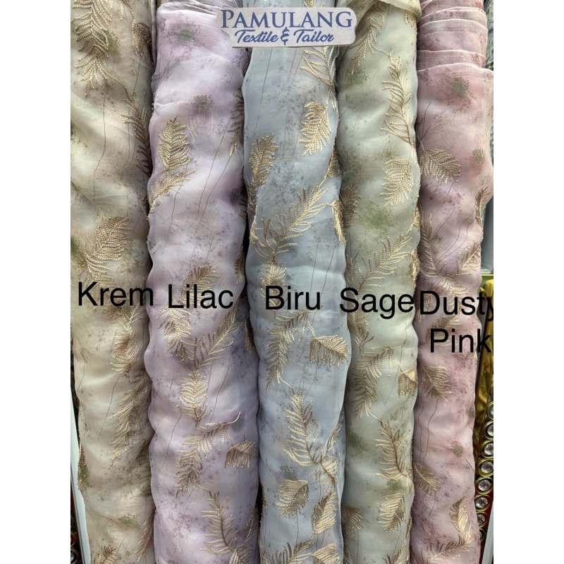 Jual Kain ORGANZA EMBROIDERY DAUN Motif || Harga Per Setengah Meter (50 ...