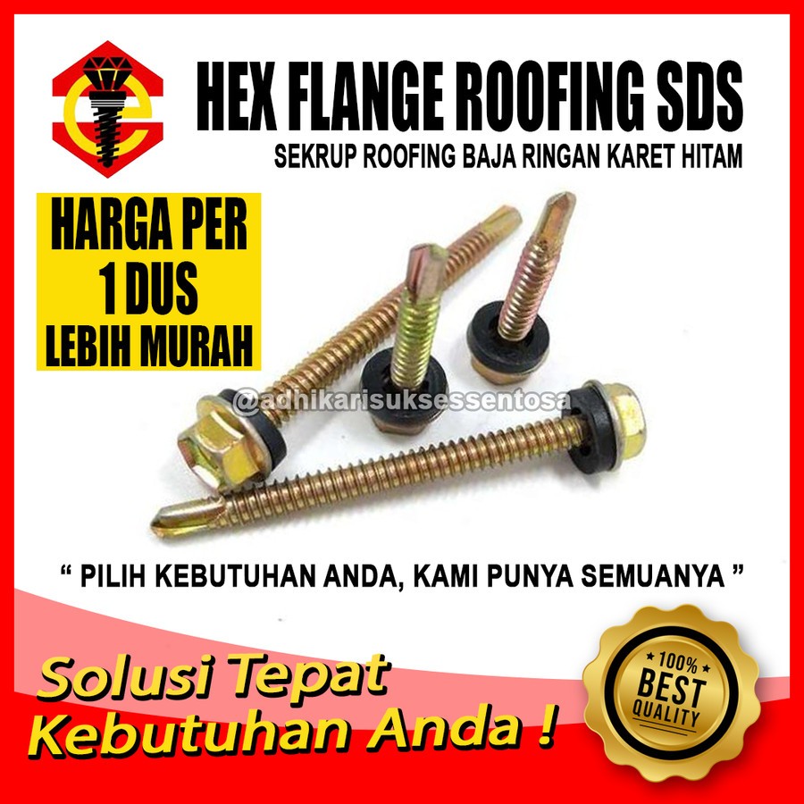 Jual (1 DUS) Sekrup Roofing Kuning / Hex Flange SDS #12x30 / Baut Baja ...