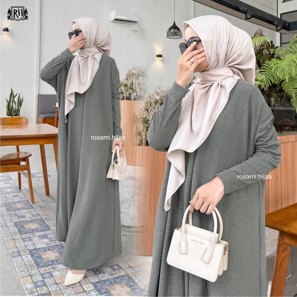 Jual Dubai Abaya Knit Polos Premium / Batwing Dress Gamis Basic Knit ...