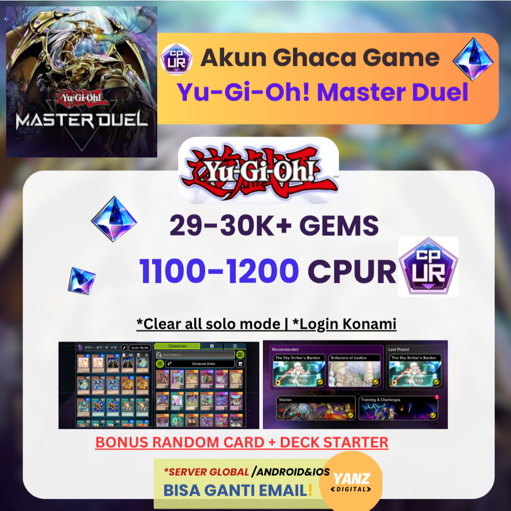 Jual Paket Limited Edition Yu-Gi-Oh! Master Duel 29-30K Gems + 1100-1200 CPUR + Bonus Card ...