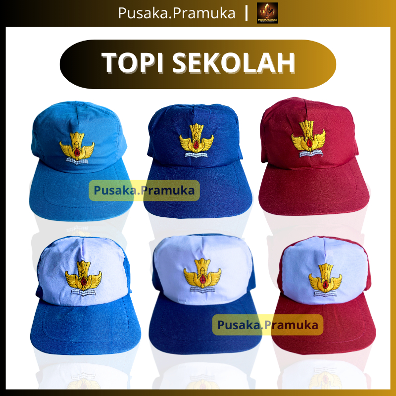 Jual Topi Sekolah SD SMP SMA SMK Pramuka siaga Logo Bordir Premium ...