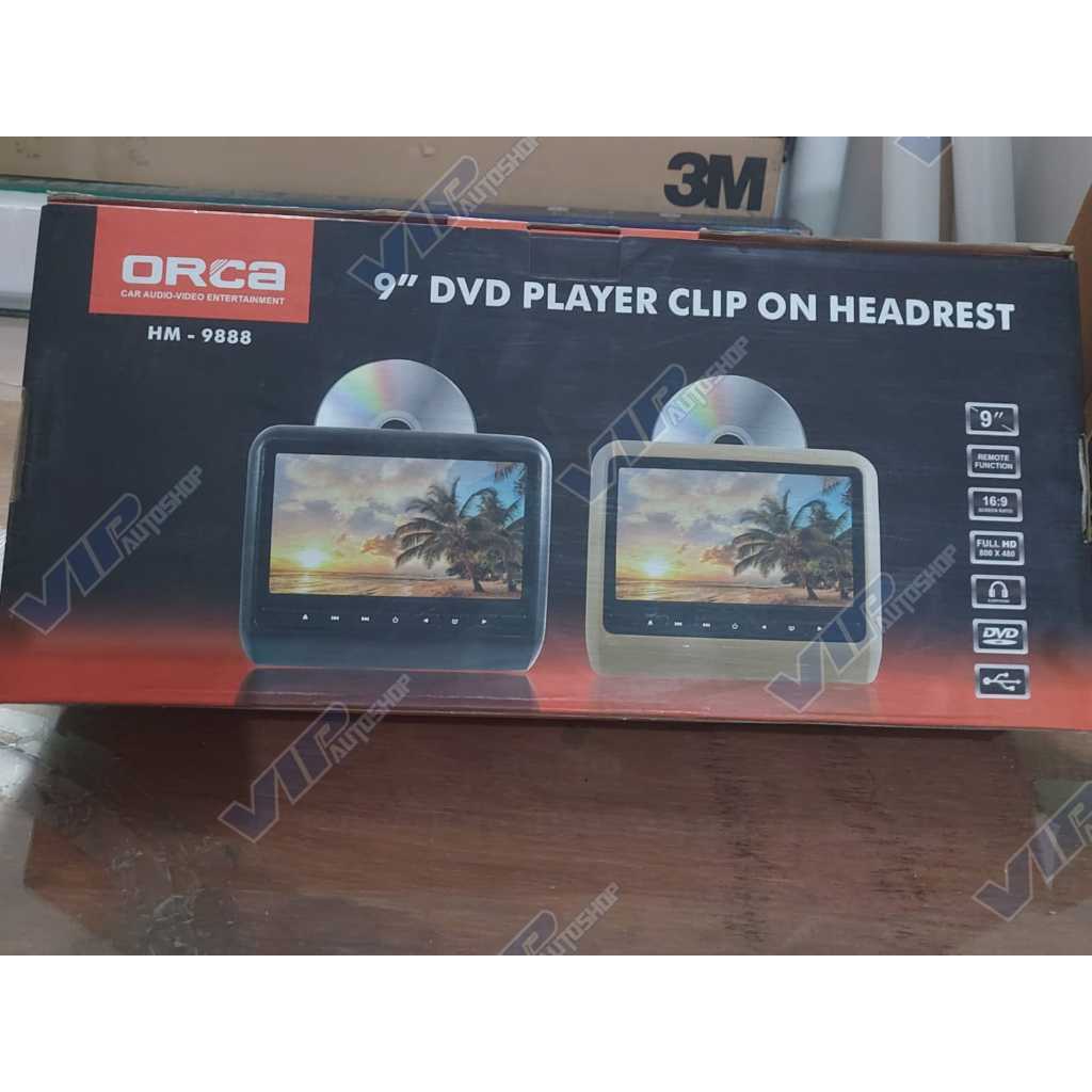 Jual Headrest Monitor Active 9″ inch DVD Clip On ORCA HM-9888 Black ...