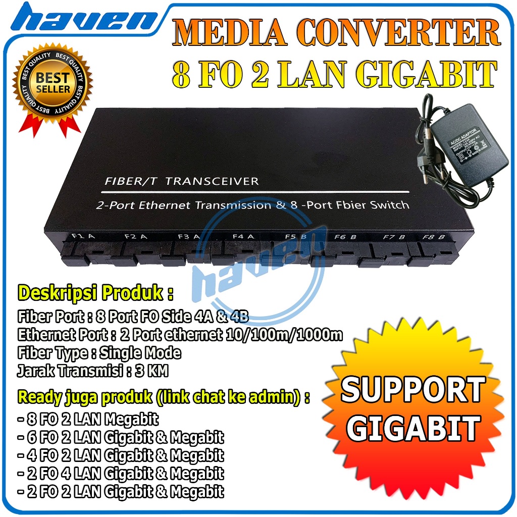 Jual Media Converter 8 FO 2 LAN 8 SC 2 RJ45 Gigabit 1000 Mbps Body Casing Media Converter 8F2E 8 ...