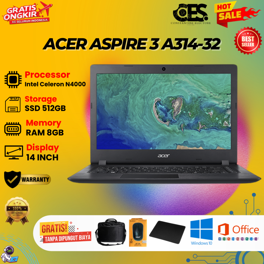 Jual Laptop Acer Aspire 3 a314-32 - INTEL CELERON N4000 - RAM 8GB - SSD 512GB - WINDOWS 10 ...