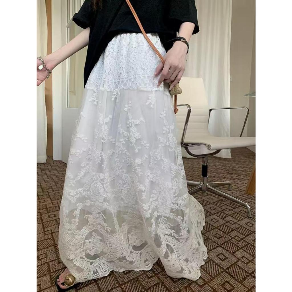 Jual Rok renda putih setengah badan versi Korea A-line baru skirt tipis ...