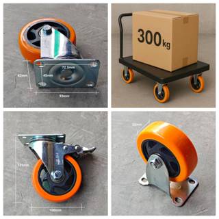 Jual 4 Inch (100mm) Roda PVC Double Bearing Orange - Troli Lemari Rak ...