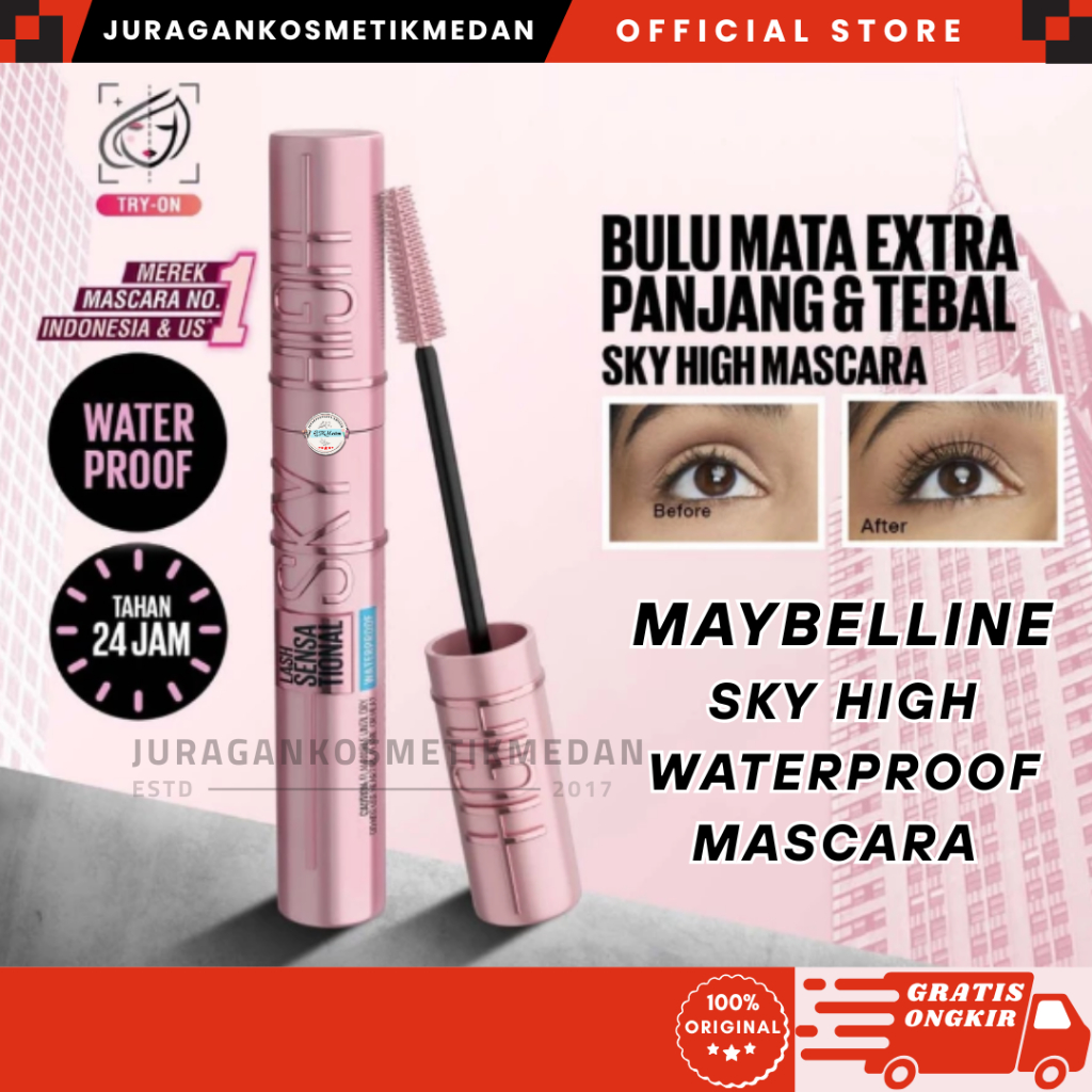 Jual MAYBELLINE SKY HIGH WATERPROOF BLACK MASCARA LASH SENSATIONAL ...
