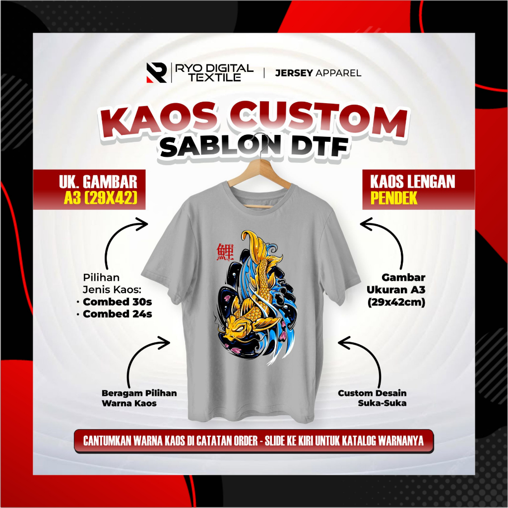 Jual Kaos Sablon DTF Custom - UKURAN A3 - Satuan Full Warna - LENGAN ...