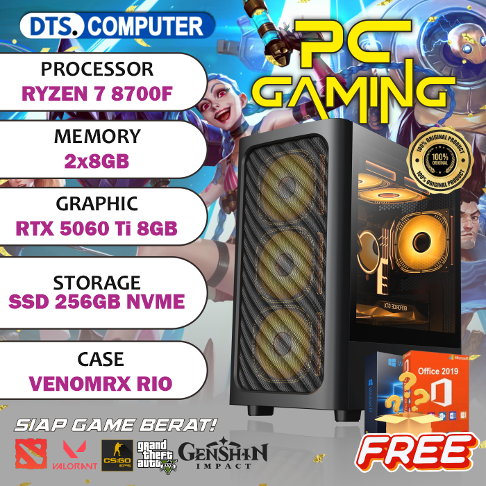 Jual Pc Gaming | Ryzen 7 8700F | RTX 5060 Ti 8GB | RAM 16GB DDR5 | SSD 256 NVME | Shopee Indonesia