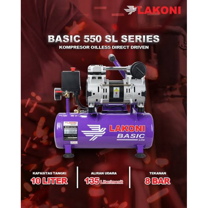 Jual kompresor silent LAKONI basic 550 SL series 3/4 hp 10 liter ...