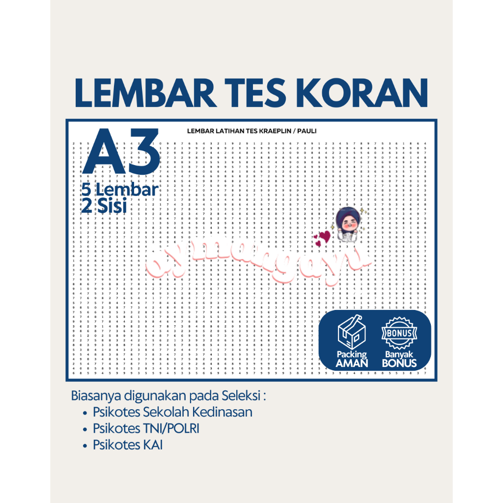 Jual LEMBAR TES KORAN / TES PAULI / TES KRAEPLIN A3 Bolak Balik (5 ...