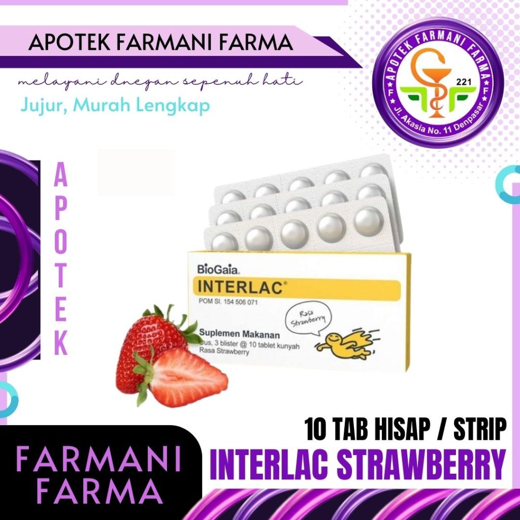 Jual INTERLAC TABLET KUNYAH 10 TABLET STRIP RASA STRABERRY - PROBIOTIK ...
