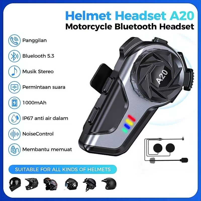 Jual A20 Sepeda Motor Helm Headset Bluetooth Headset 1000mAh Baterai ...