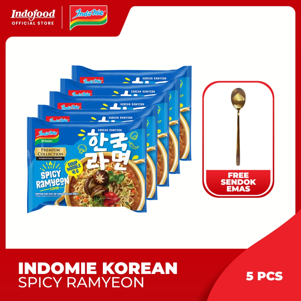 Jual 5 PCS - Indomie Korean Spicy Ramyeon 83 Gr Free Sendok Emas | Shopee Indonesia