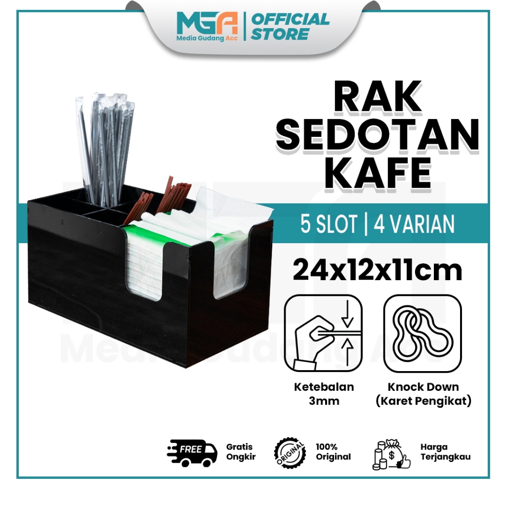 Jual Rak Organizer Paper Cup Kafe / Rak Sedotan Kafe Akrilik Hitam 24cm ...