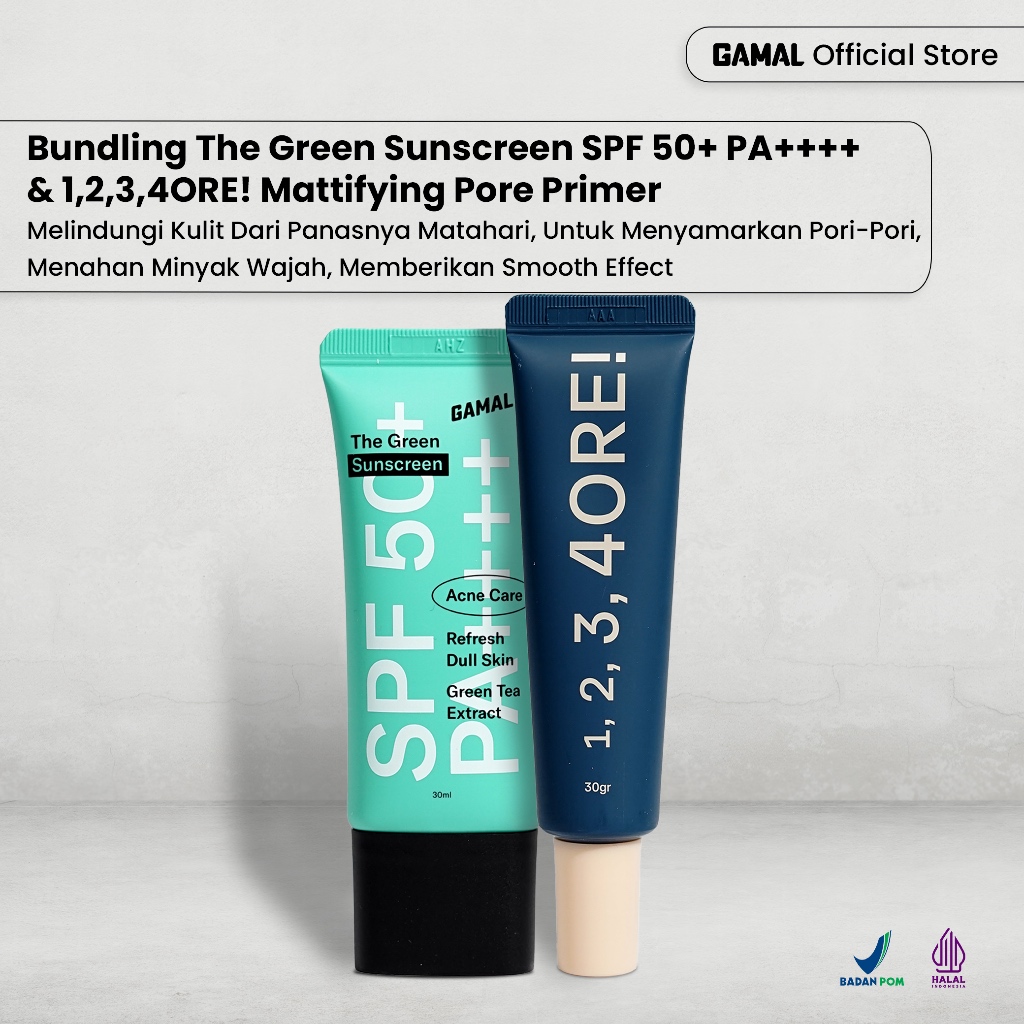 Jual GAMAL | Bundling The Green Sunscreen 30ml SPF 50+ PA++++ & 1,2,3 ...