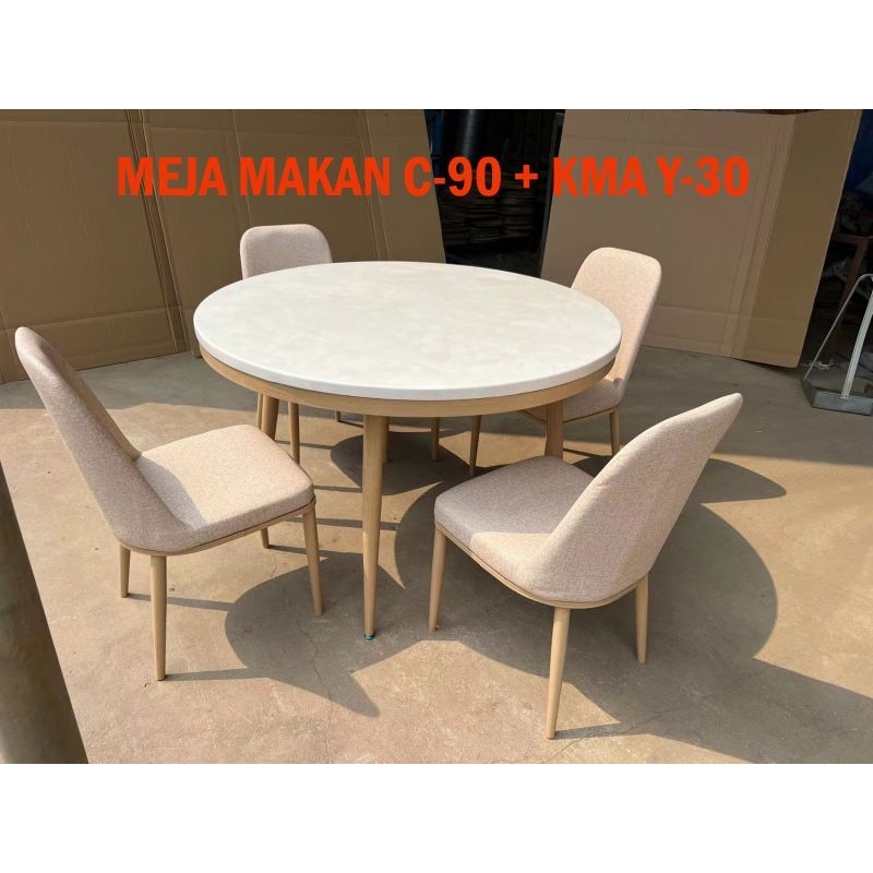 Jual Meja Makan Marmer Kursi 4 Fullset - Diameter 120cm Bulat Kaki Besi ...