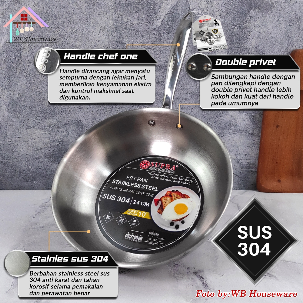 Jual NEW SUPRA Panci Fry Pan 24cm + tutup kaca viliron chef one series ...