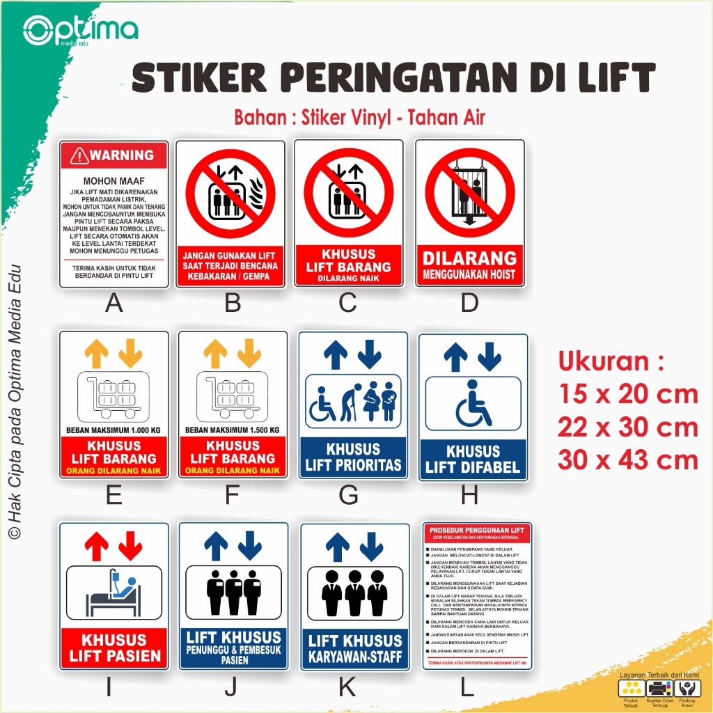 Jual Stiker Peringatan, Aturan, dan Larangan di dalam Lift, Lift barang ...