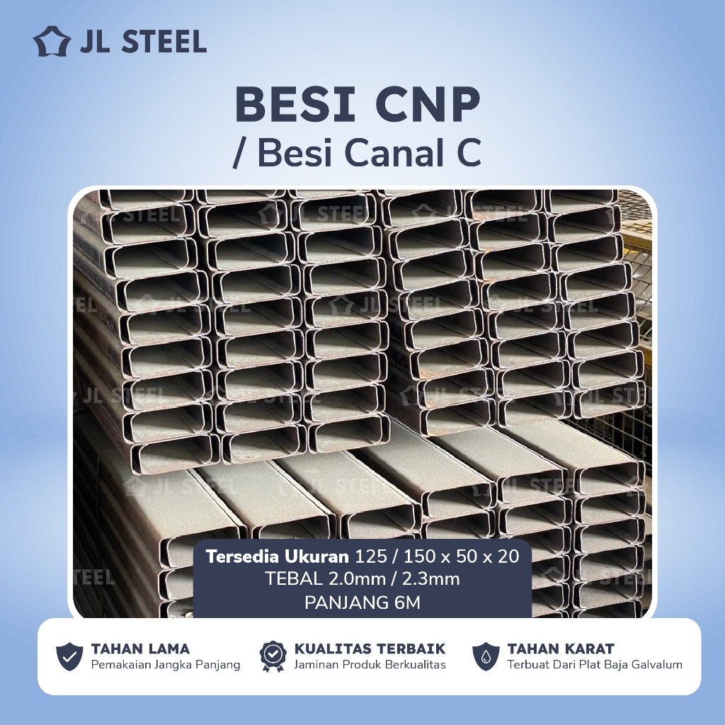 Jual JLSTEEL Besi CNP 150x50x20 Baja Ringan Canal C (2 mm) | Shopee ...