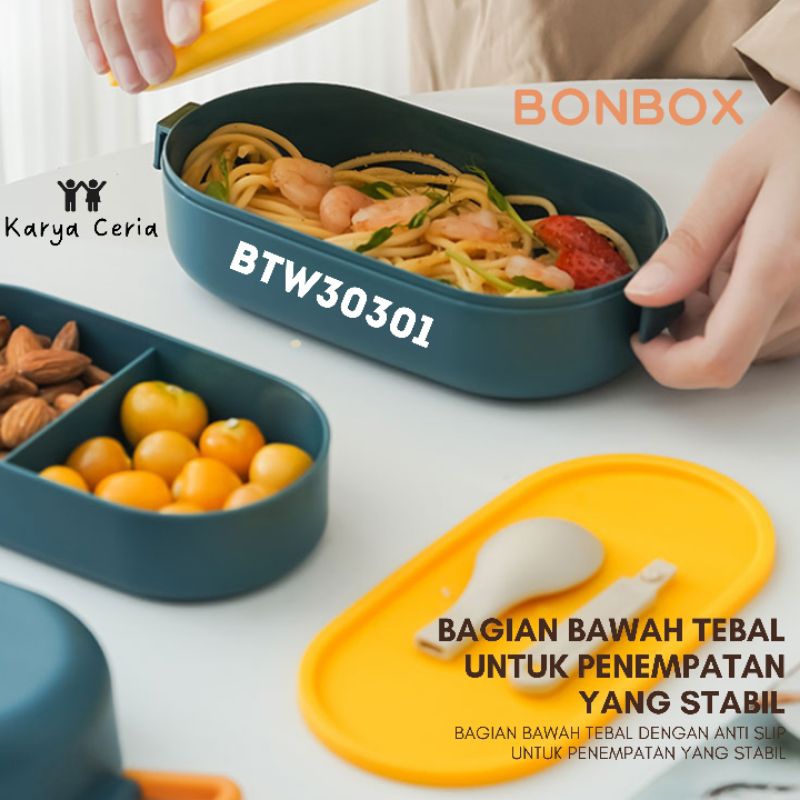 Jual Bonbox Lunch Box Set BTW30301 850ml Tempat Kotak Bekal Makan 2 Sekat Anti Tumpah ...