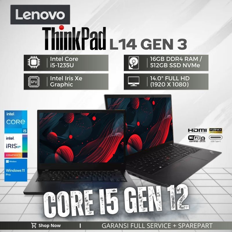 Jual Laptop Baru Lenovo ThinkPad L14 G3 Core i5-1235U 16GB SSD 512GB 14 ...