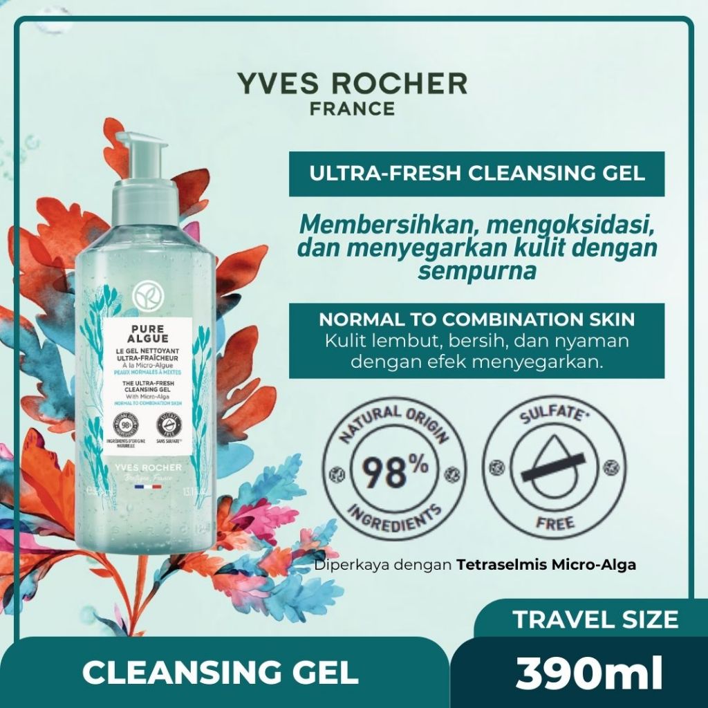 Jual Yves Rocher Pure Algue The Ultra Fresh Cleansing Gel 390 ml | Face ...