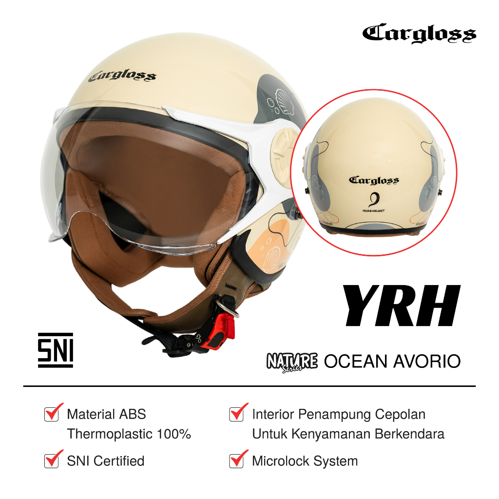 Jual Cargloss YRH Hijab Graphic Retro Helm Half Face - Ocean Avorio ...