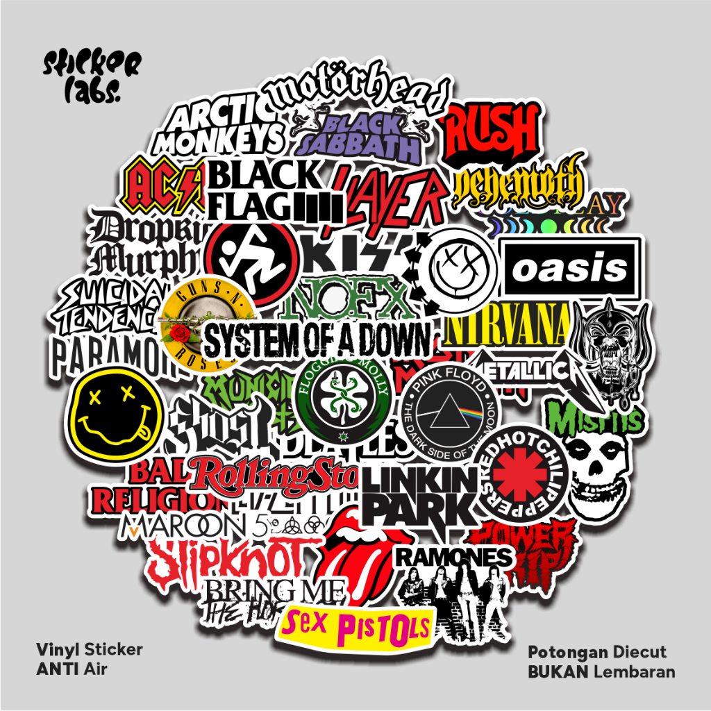 Jual Stiker Band Sticker Pack Rock Laptop Helm Kulkas Music Tumbler ...
