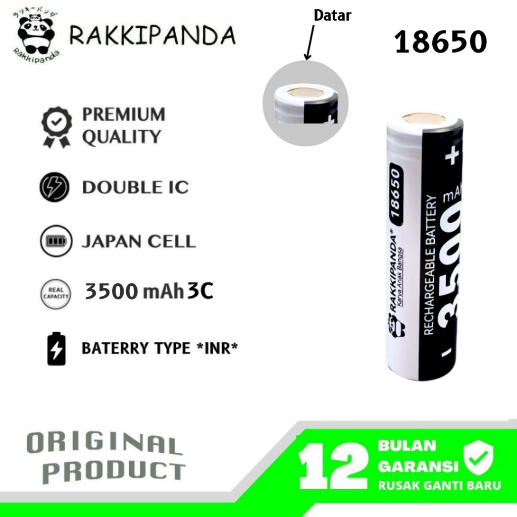 Jual RakkiPanda - Baterai Cas 18650 Flat Top & Button Top 3500mAh ...
