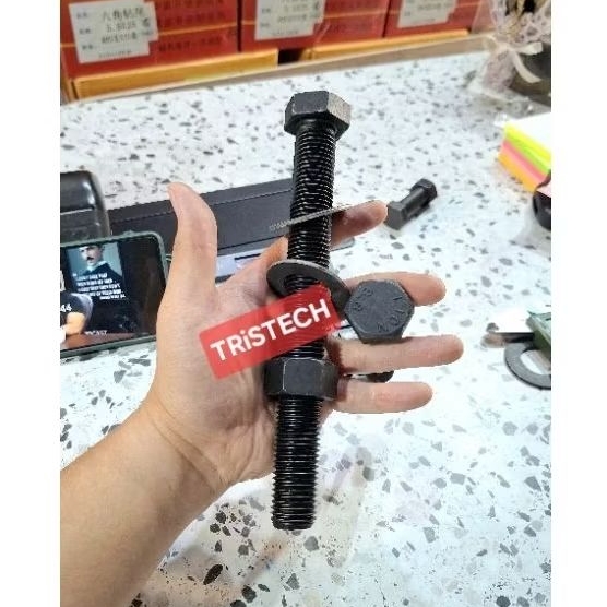Jual BAUT MUR BAJA 8.8 M22X200 FULL DRAT CS HEX BOLT NUT M22X2.5X200 ...
