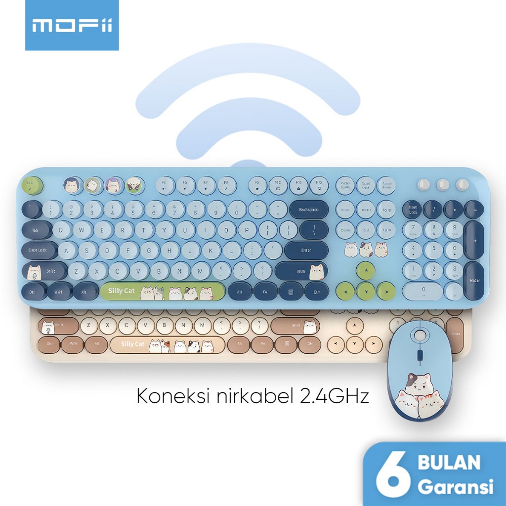 Jual MOFii Keyboard Mouse Set 2.4GHz Wireless Cute Silly Cat | Shopee ...