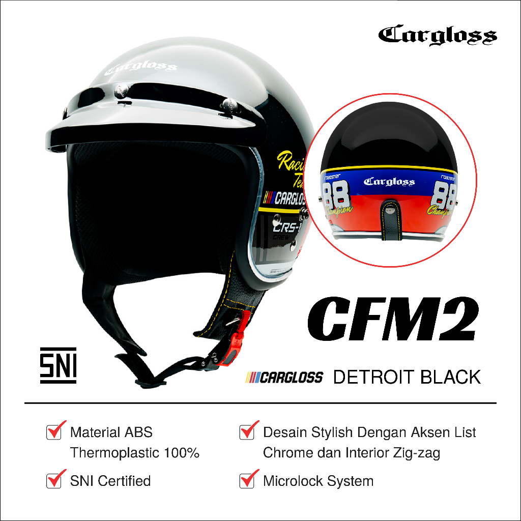 Jual Cargloss CFM 2 Nascar Series Retro Helm Half Face - Detroit Deep ...