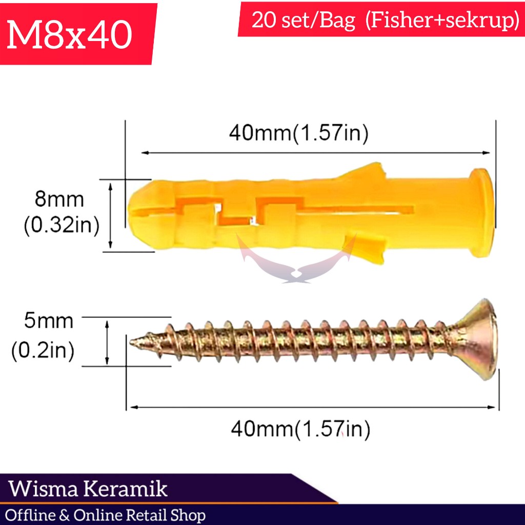 Jual 20 set Nylon Fiser set dengan sekrup Spinser angkur baut set ...