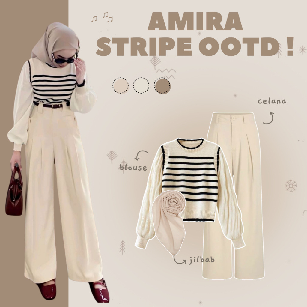 Jual Setelan Wanita Kekinian 3in1 ( Sweater Rajut + Celana Kulot + Jilbab Bella Square ) One Set ...