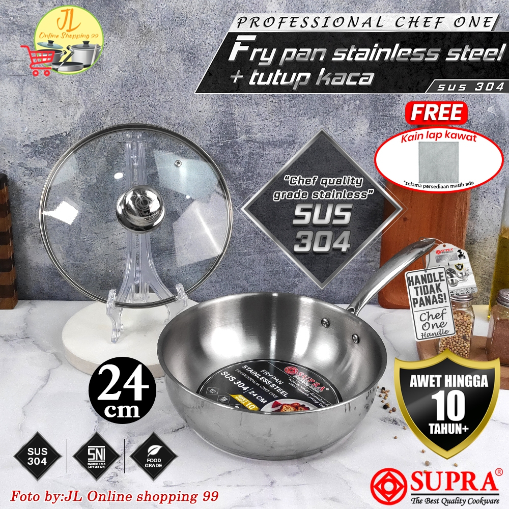 Jual NEW SUPRA Panci Fry Pan 24cm + tutup kaca viliron chef one series ...