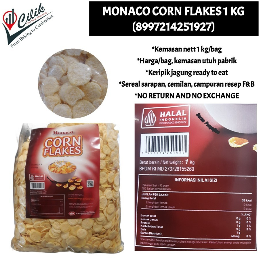 Jual cornflake+keripik+jagung+corn+flake+merk+monaco+kemasan+1 kg ...