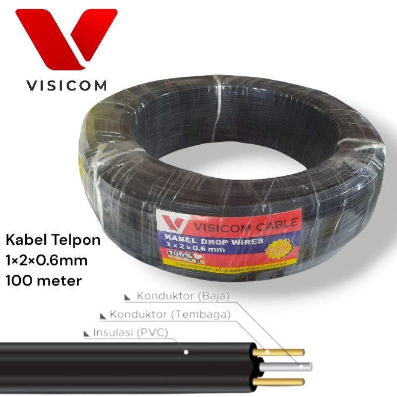 Jual VISICOM Drop Wires Kabel Telfon 1×2×0,6mm Kabel Telepon Telefon ...