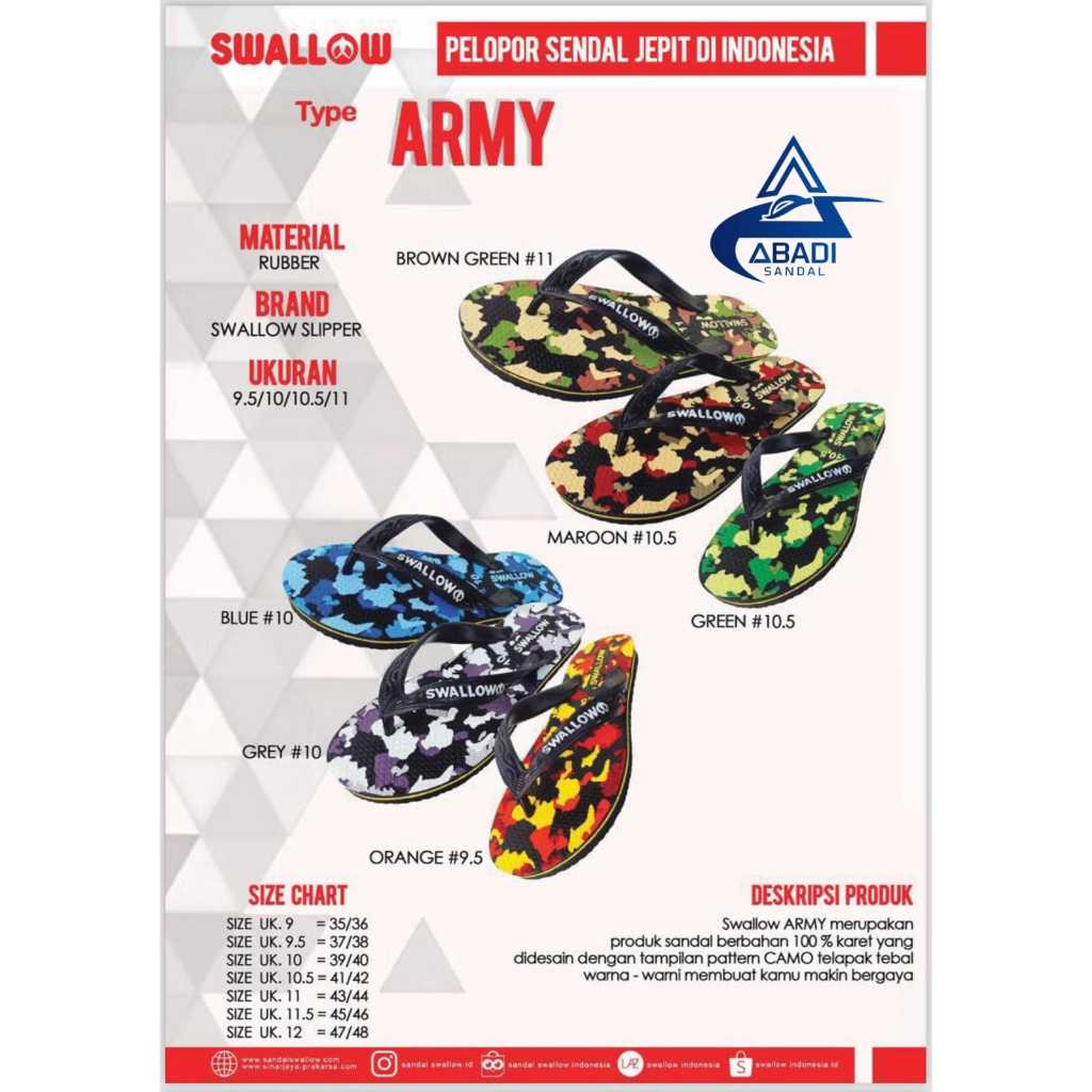 Jual sandal japit SWALLOW ARMY /pak (6psg) | Shopee Indonesia