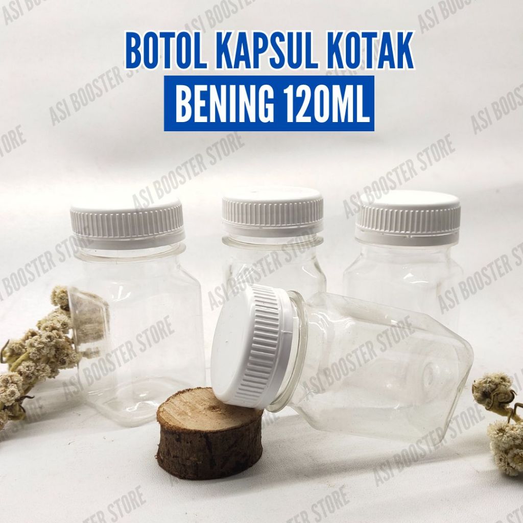 Jual Botol kapsul Isi 60 kotak bening 120ml Tutup snap Ulir Gerigi ...