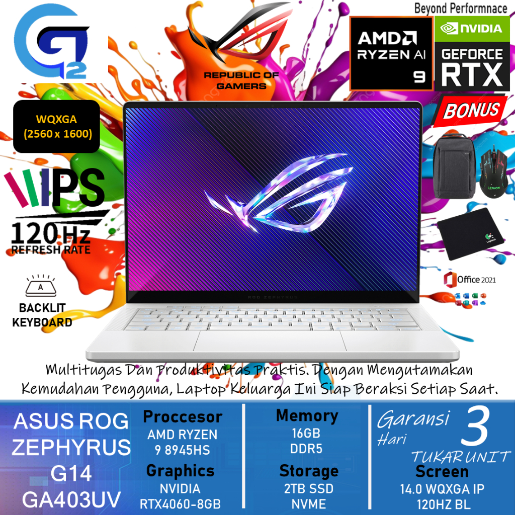Jual Asus ROG Zephyrus G14 GA403UV AMD Ryzen 9 8945HS 16GB DDR5 2TB SSD ...