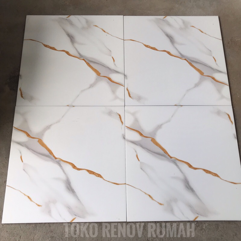 Jual keramik 50x50 putih motif carara gold (glossy)/ keramik gold/ keramik motif gold/ keramik ...