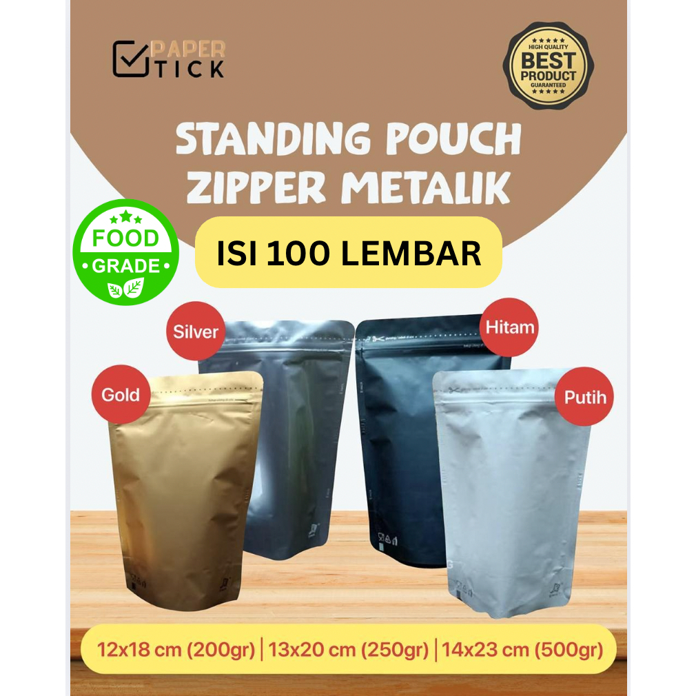 Jual (ISI 100) Standing Pouch Standing Pouch 12X18CM (200GR) 13X20CM ...