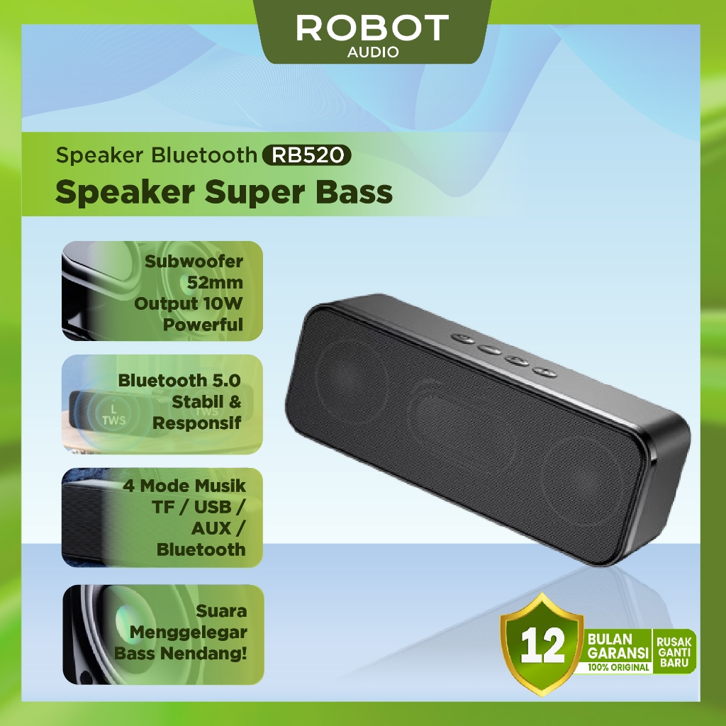 Jual ROBOT Speaker Bluetooth 5.0 Portable & Super Bass 10W Wireless Stereo TF/AUX/U-Disk RB520 ...