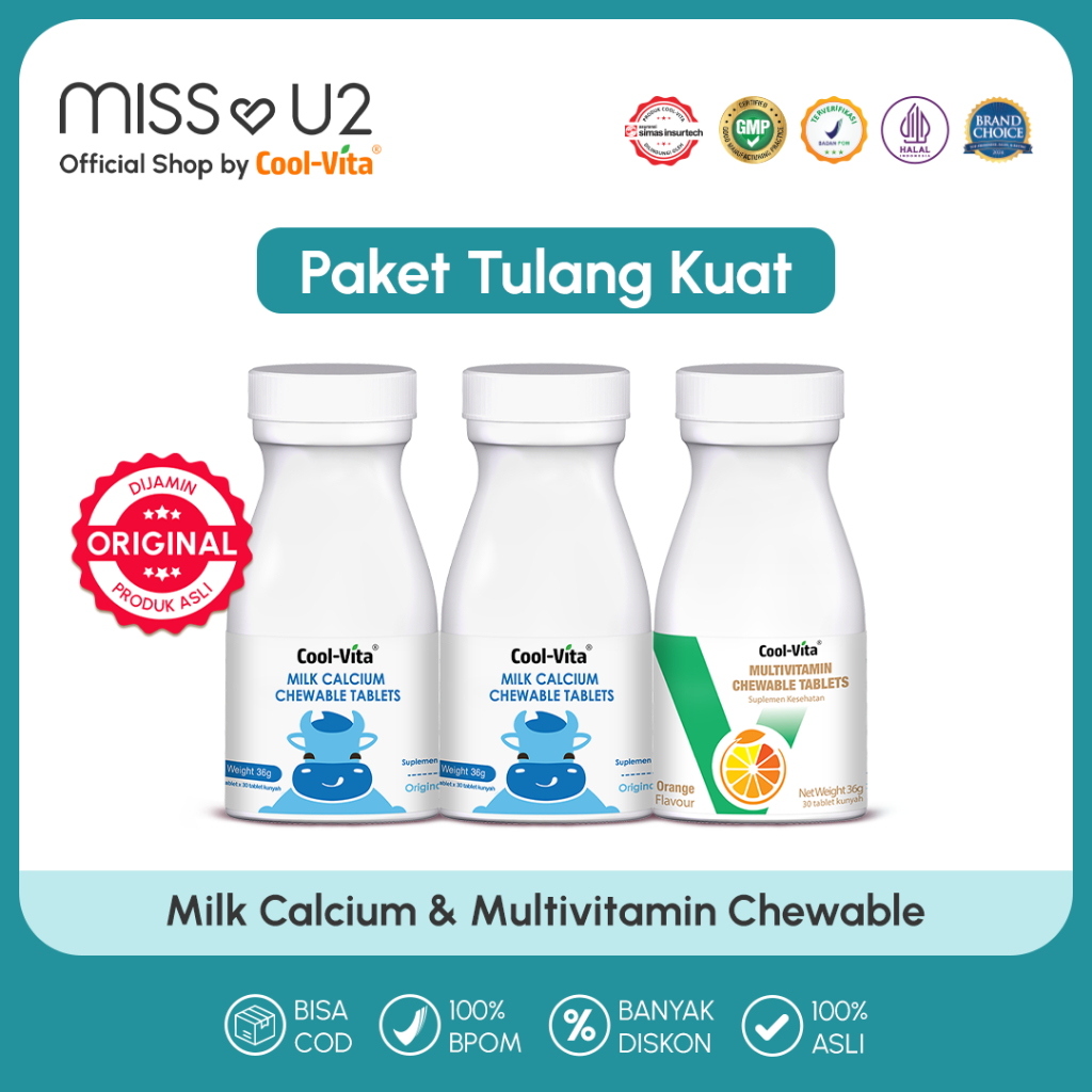 Jual COOLVITA ORIGINAL Tablet Kunyah 2 Botol Calcium Susu Total 60 ...