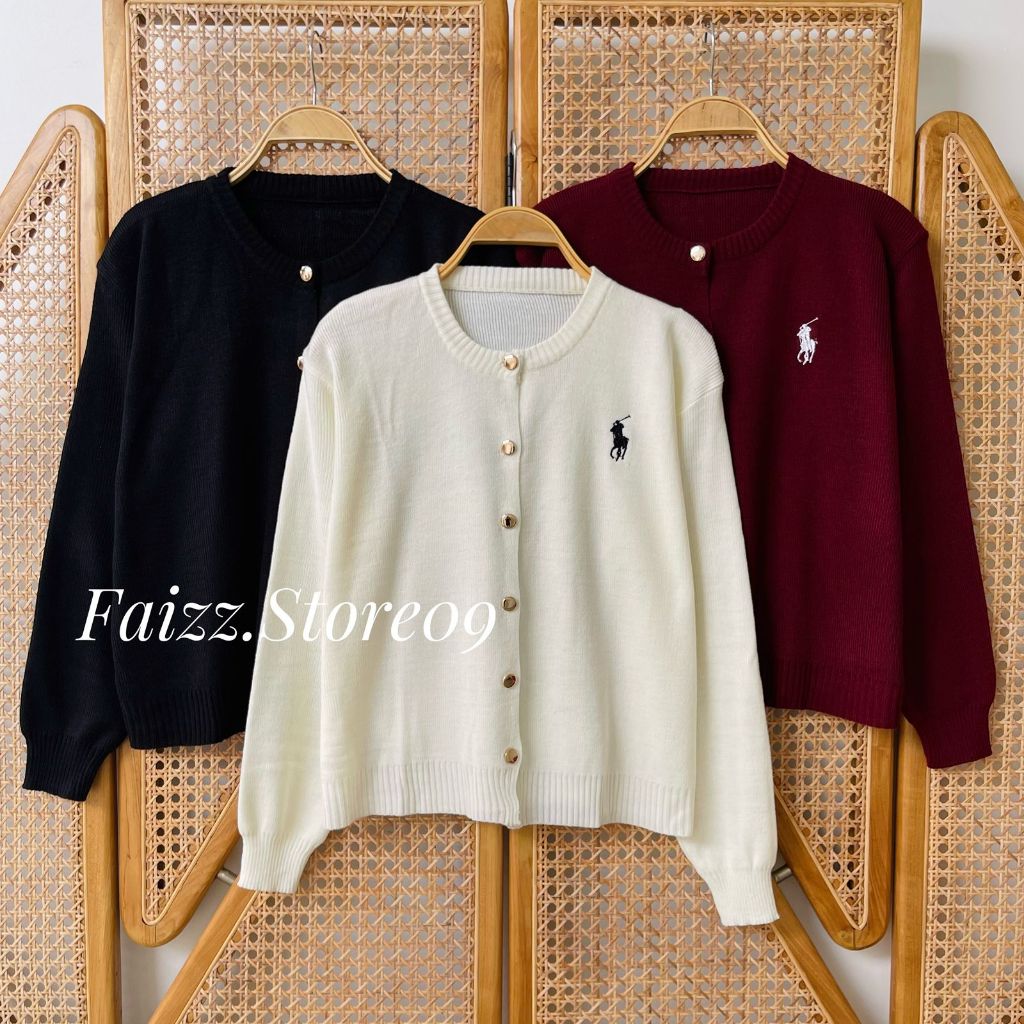 Jual Nani Cardy Knit - Atasan Cardigan Rajut Kancing Polo Horse Motif Simple Bahan Lembut Korean ...
