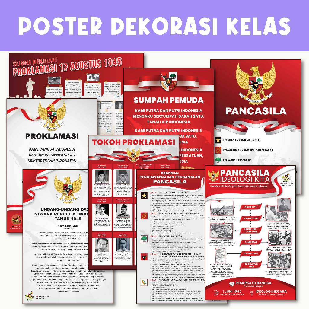 Jual Poster Kemerdekaan PANCASILA PROKLAMASI SUMPAH PEMUDA Pembukaan ...