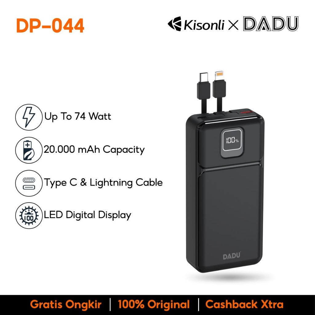 Jual KISONLI x DADU Powerbank Fast Charging 20000mAh Built in Cable ...