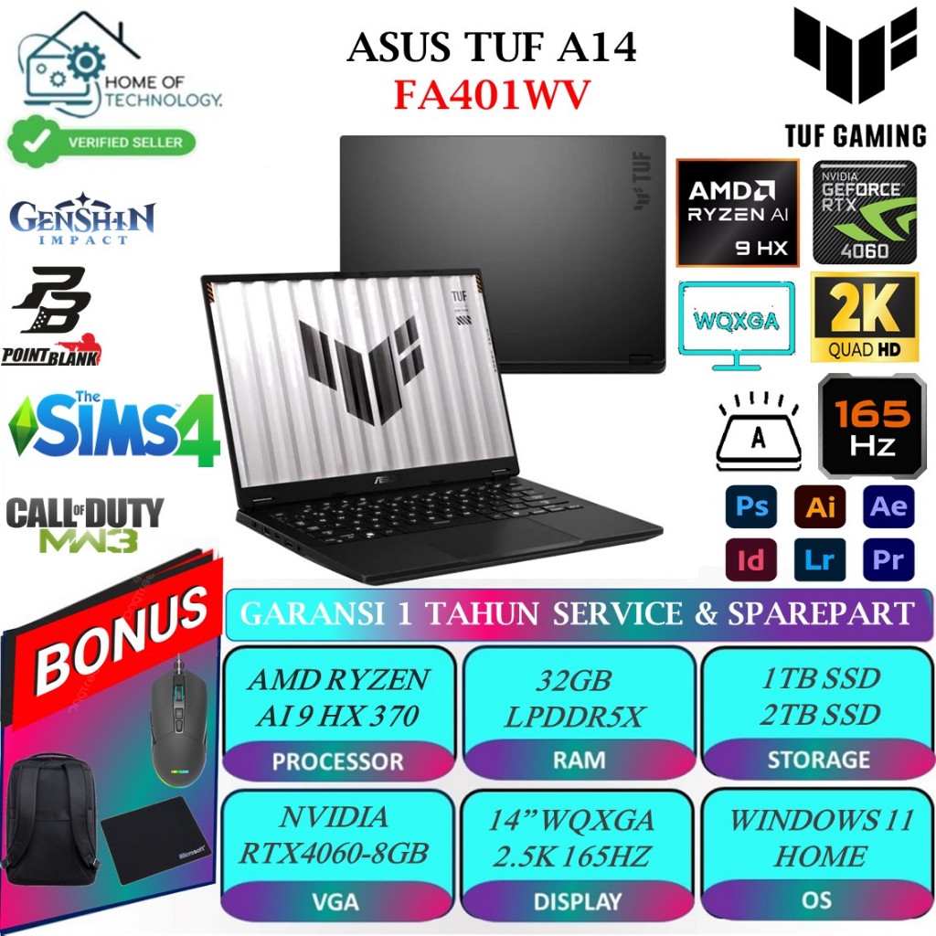 Jual Laptop Gaming Asus Tuf A14 FA401WV Amd Ryzen Ai 9 Hx 370 16GB ddr5 ...