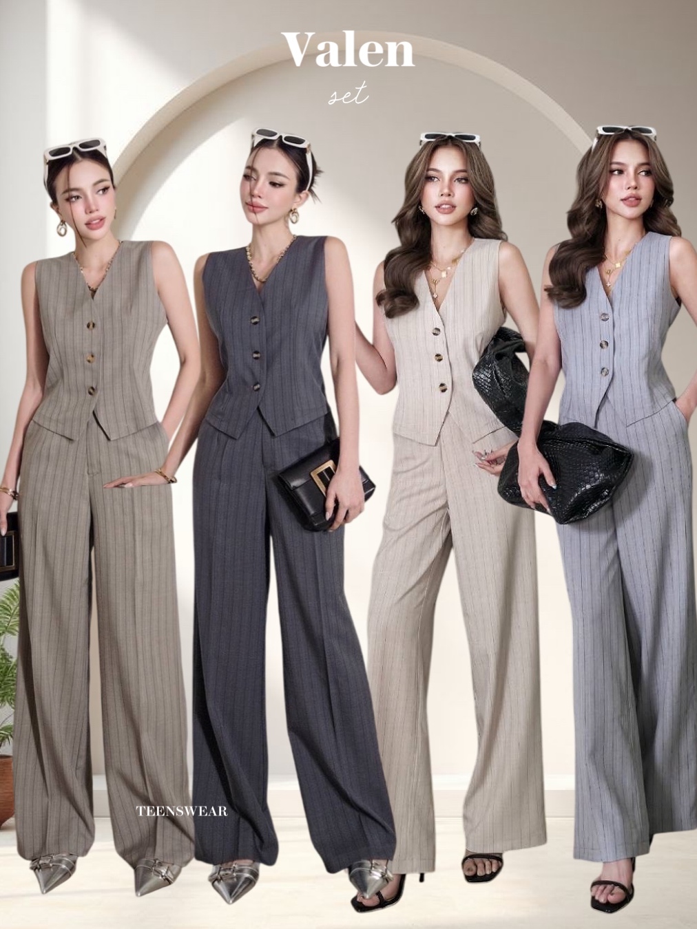 Jual Valen Set (Korean Stripe Vest Long Pants Set Cotton Candy Import Bangkok) | Shopee Indonesia